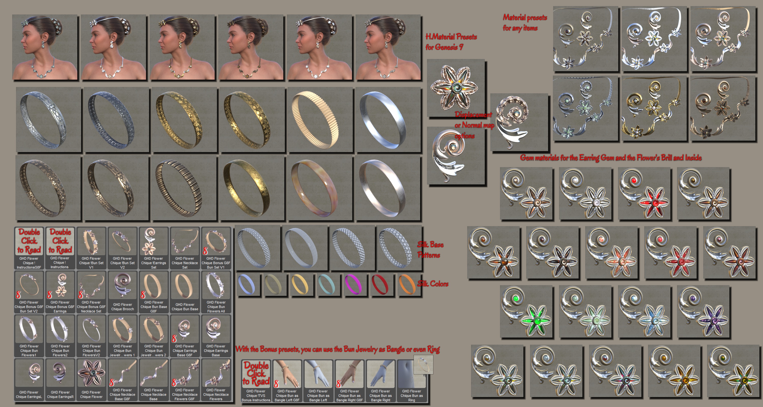 Flower Chique Jewelry Set for Genesis 9 and Genesis 8 Females | Daz 3D