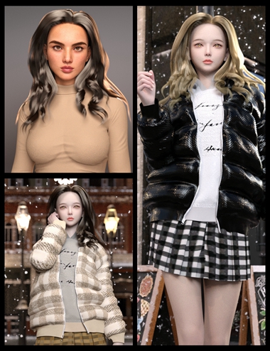 EG Down Jacket and Hair Genesis 9 Bundle | Daz 3D