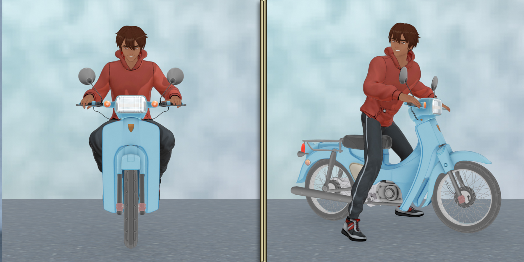 Moto Toon Poses for Mikey 9 and XI Anime Motorcycle | Daz 3D