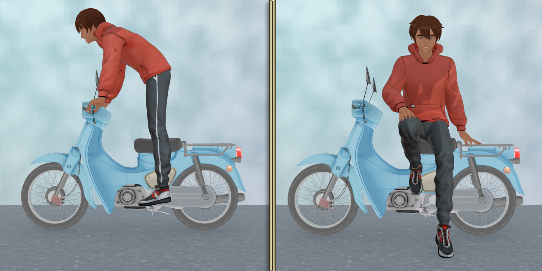 Moto Toon Poses for Mikey 9 and XI Anime Motorcycle | Daz 3D