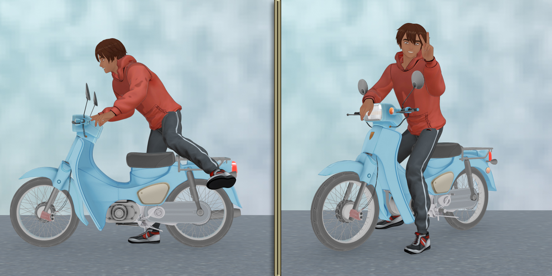 Moto Toon Poses for Mikey 9 and XI Anime Motorcycle | Daz 3D