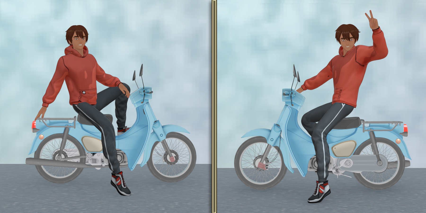 Moto Toon Poses for Mikey 9 and XI Anime Motorcycle | Daz 3D