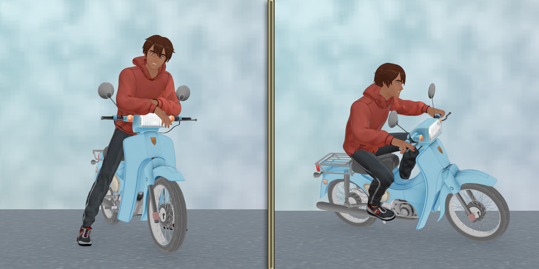 Moto Toon Poses for Mikey 9 and XI Anime Motorcycle | Daz 3D