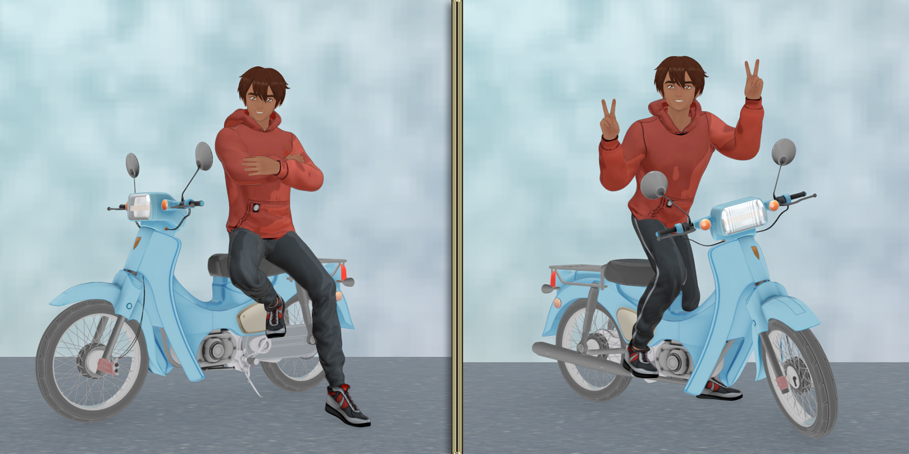 Moto Toon Poses for Mikey 9 and XI Anime Motorcycle | Daz 3D