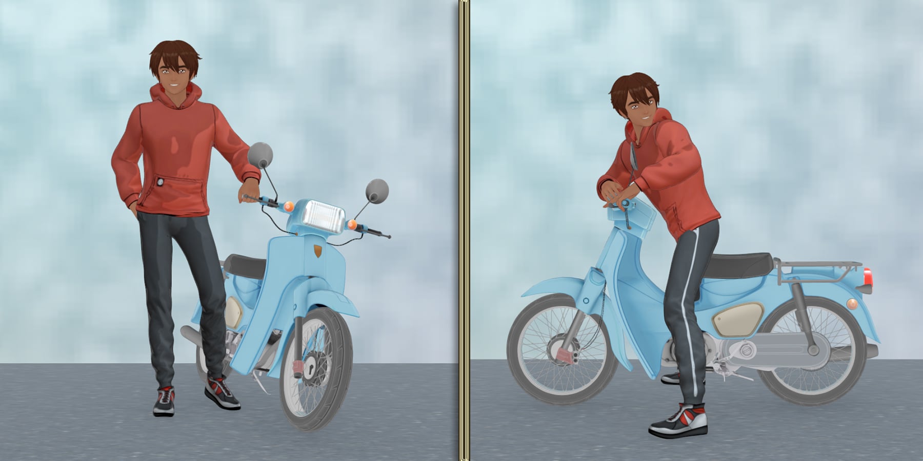 Moto Toon Poses for Mikey 9 and XI Anime Motorcycle | Daz 3D