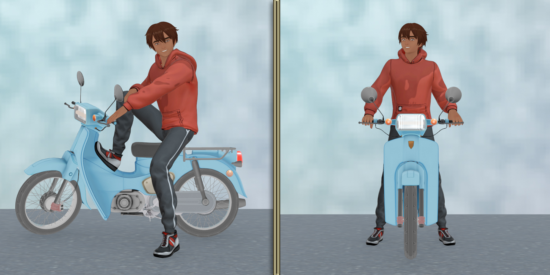 Moto Toon Poses for Mikey 9 and XI Anime Motorcycle | Daz 3D