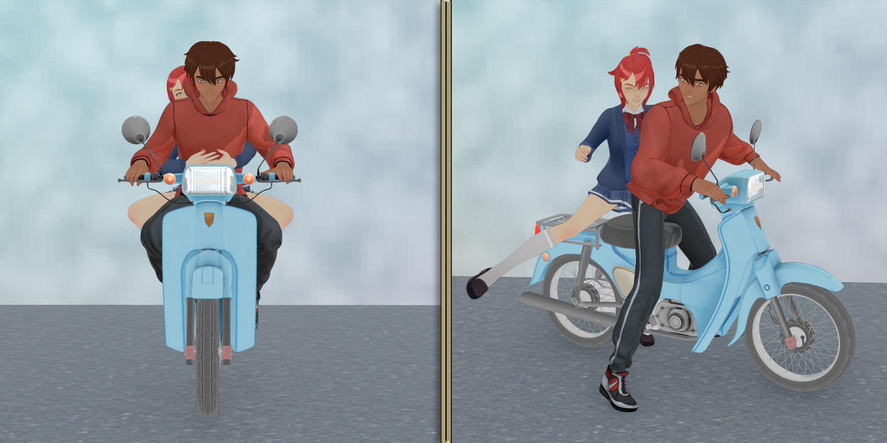 Moto Toon Passenger Poses for Vicky 9 | Daz 3D