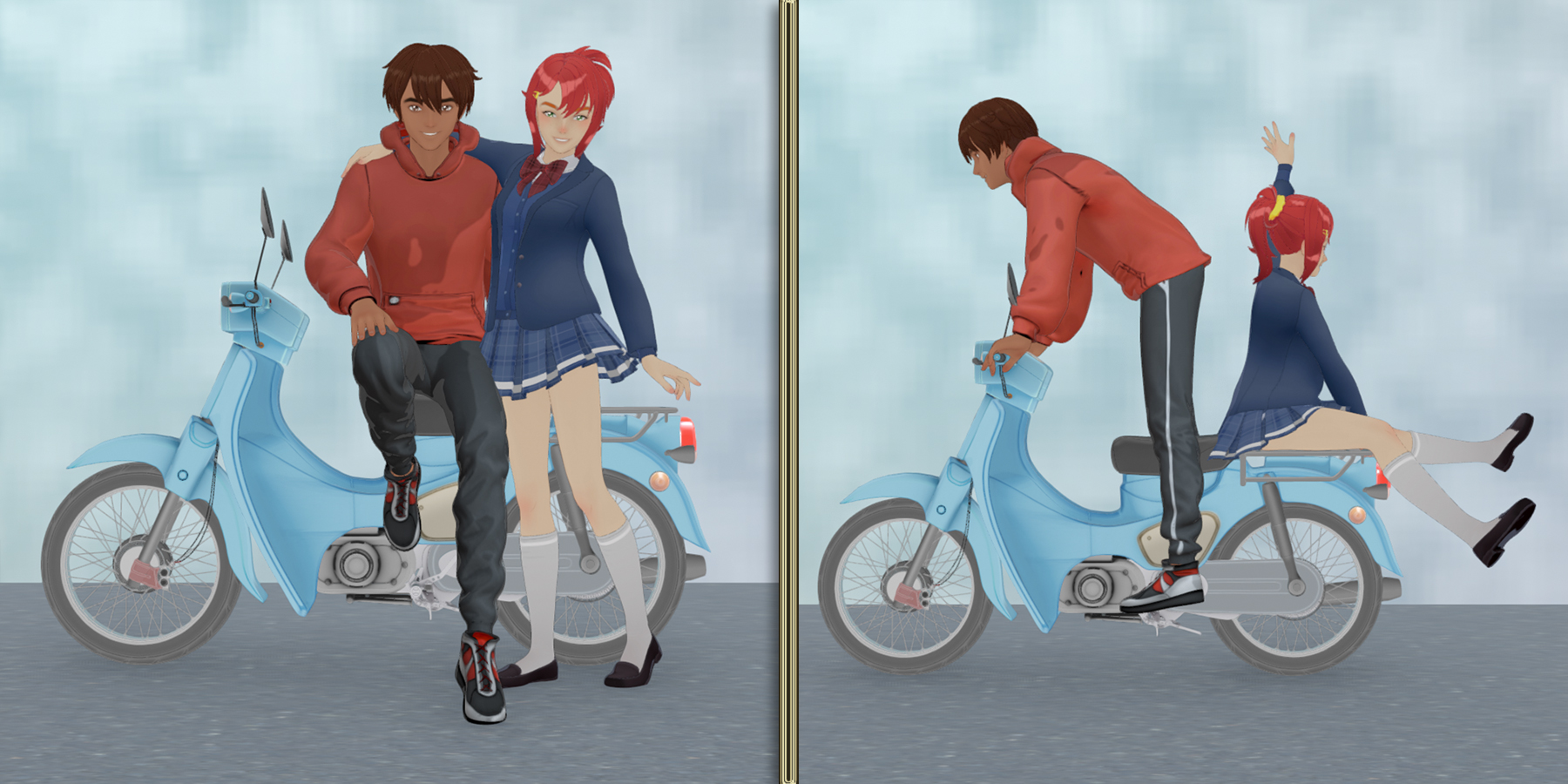 Moto Toon Passenger Poses for Vicky 9 | Daz 3D