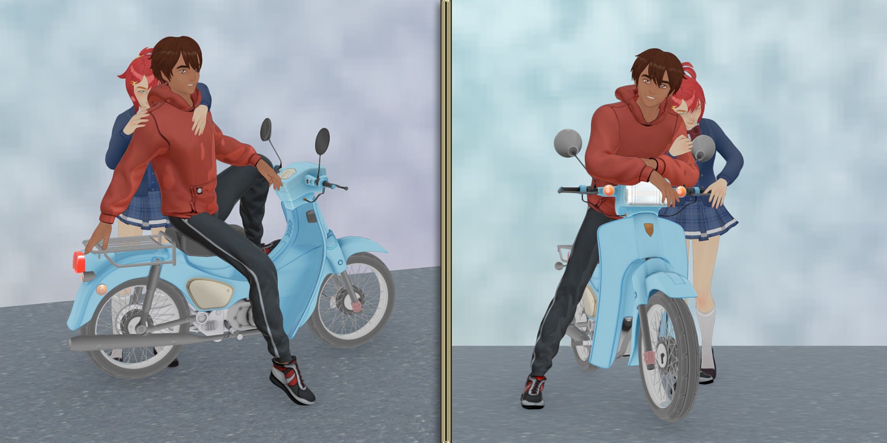 Moto Toon Passenger Poses for Vicky 9 | Daz 3D