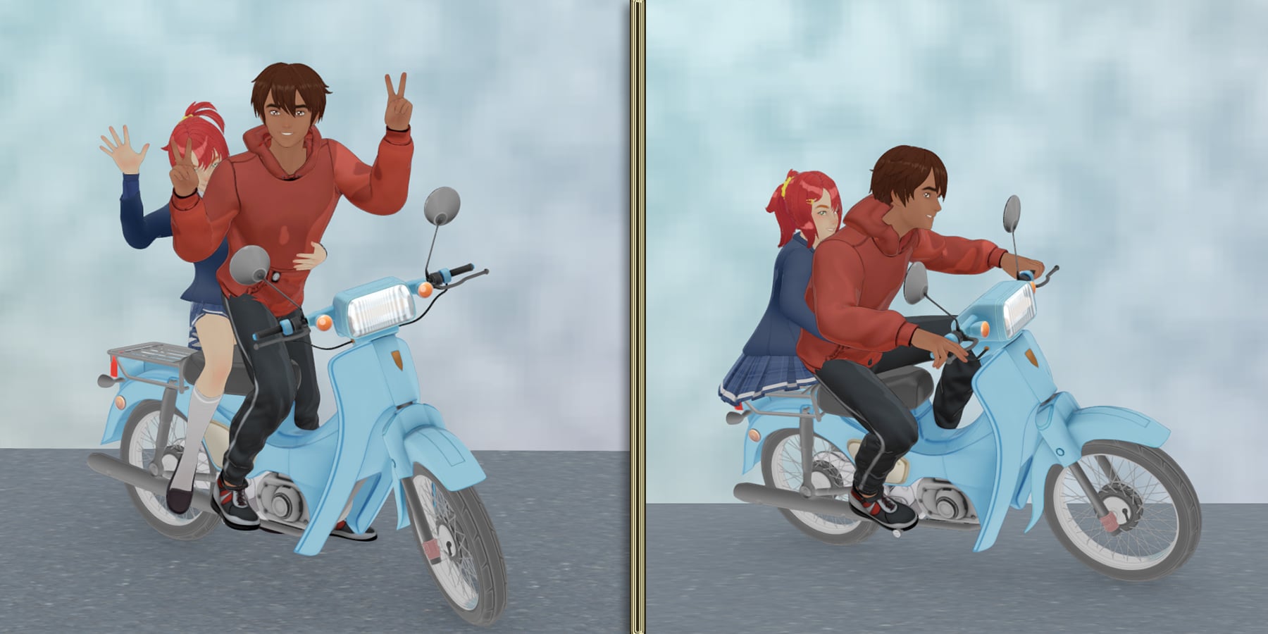 Moto Toon Passenger Poses for Vicky 9 | Daz 3D