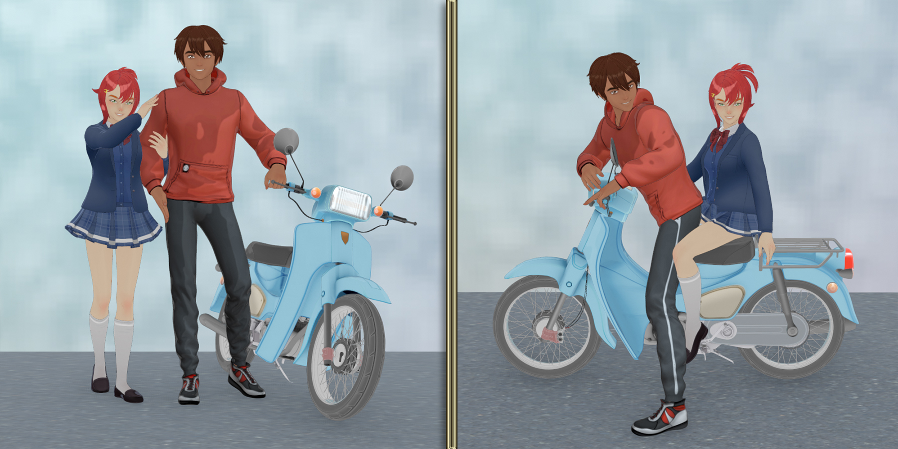 Moto Toon Passenger Poses for Vicky 9 | Daz 3D