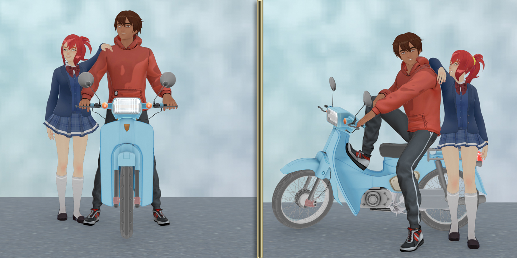 Moto Toon Passenger Poses for Vicky 9 | Daz 3D