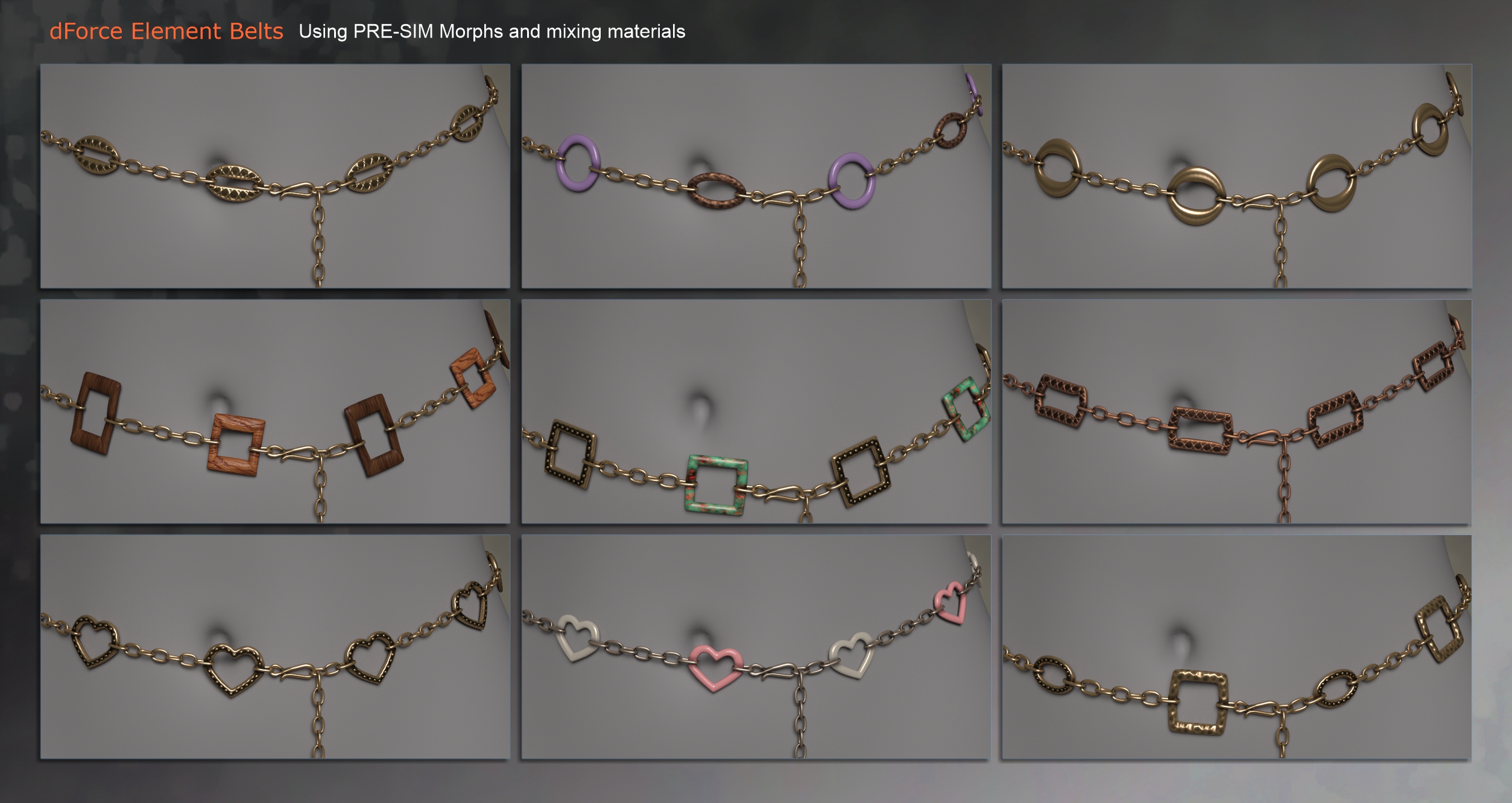 FK dForce Elements Belts and Rings for Genesis 9 Feminine | Daz 3D