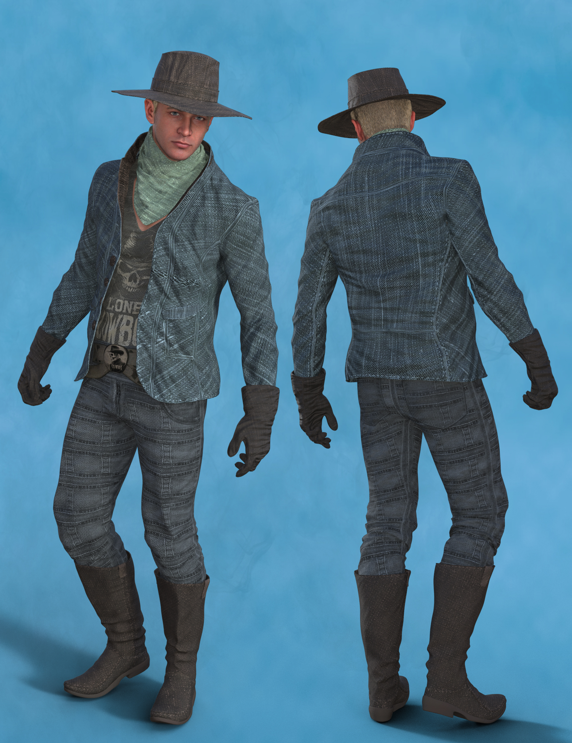 T-Pack Lone Cowboy Outfit Texture Add-on | Daz 3D