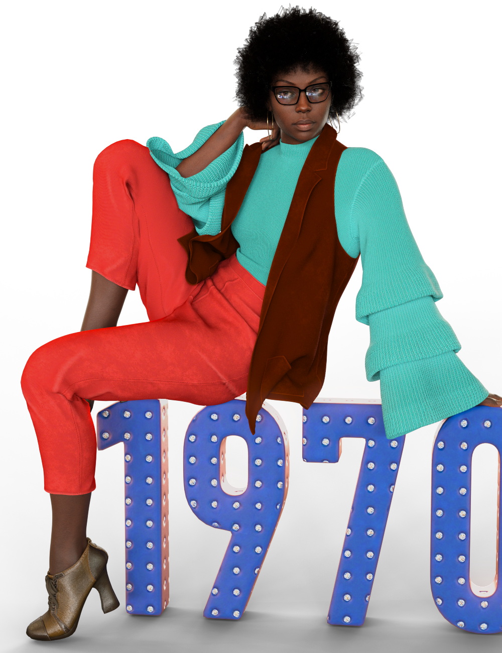 dForce B70S Outfit Ear Rings & Afro Hair for Genesis 9 | Daz 3D