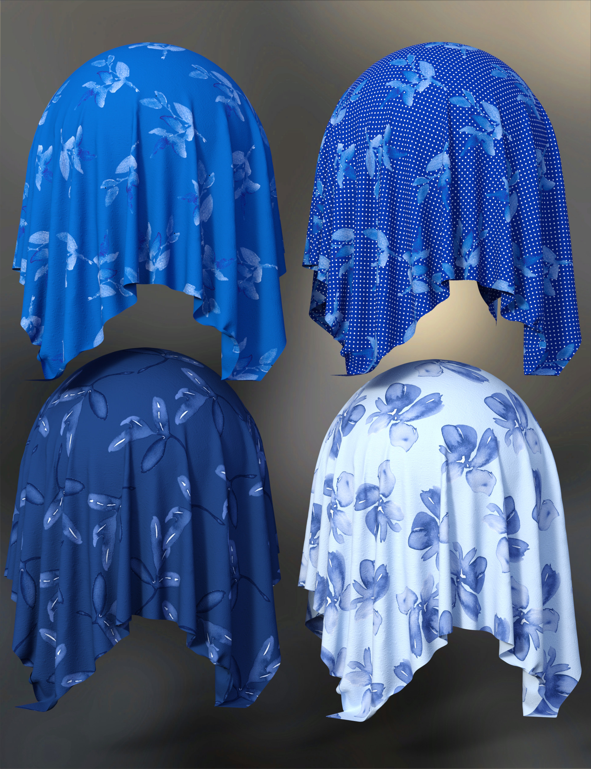 Classic Blue Floral Fabric Iray Shaders - MR | Daz 3D