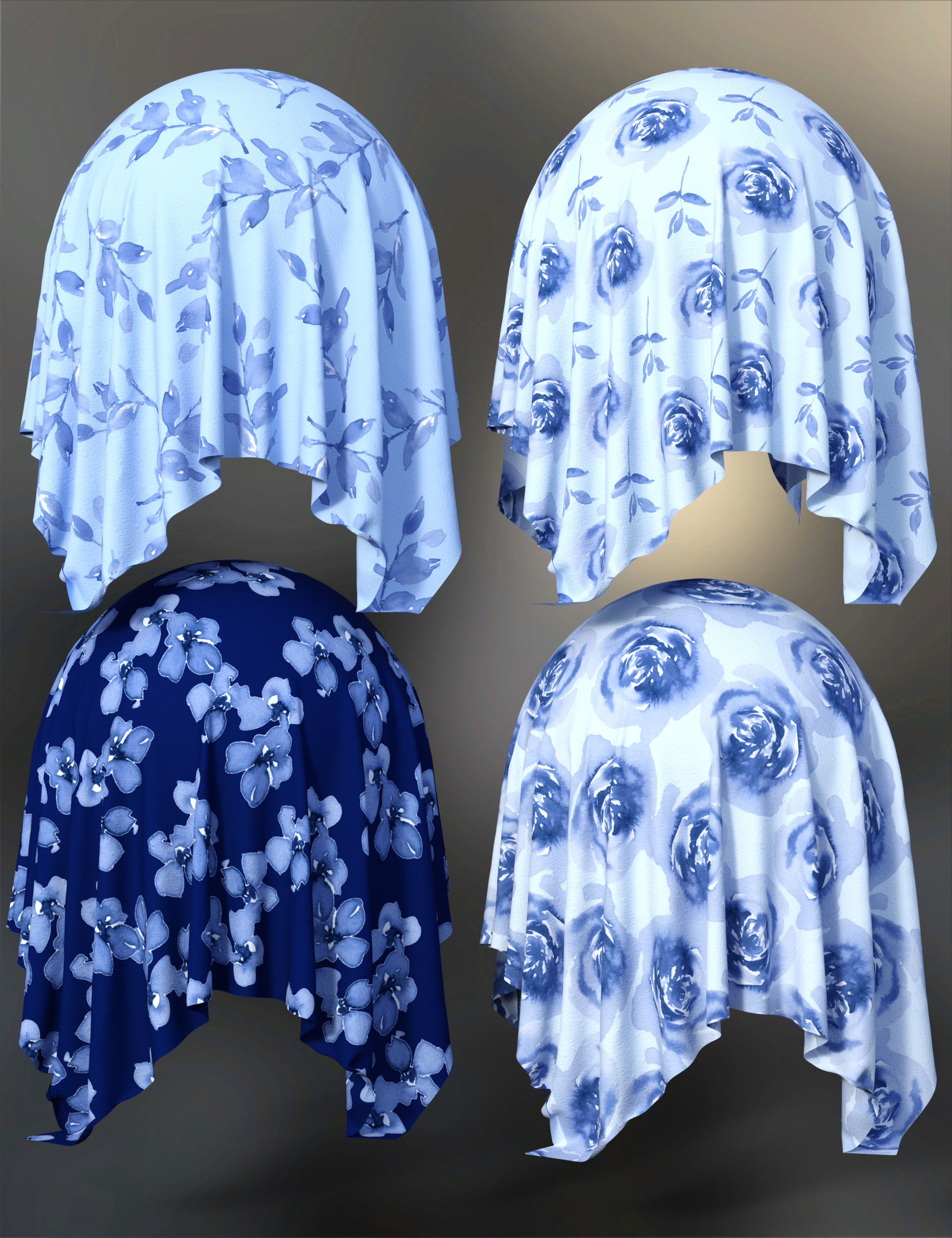 Classic Blue Floral Fabric Iray Shaders - MR | Daz 3D