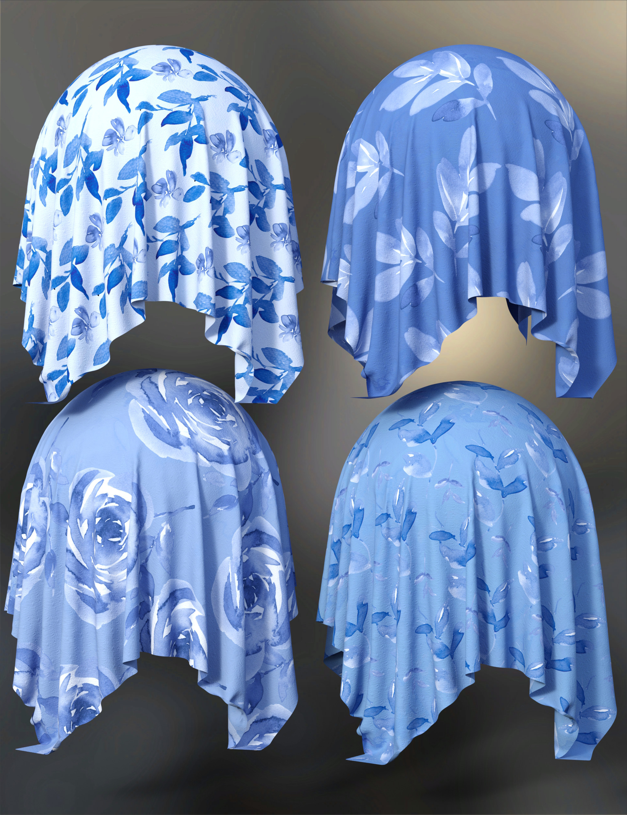 Classic Blue Floral Fabric Iray Shaders - MR | Daz 3D