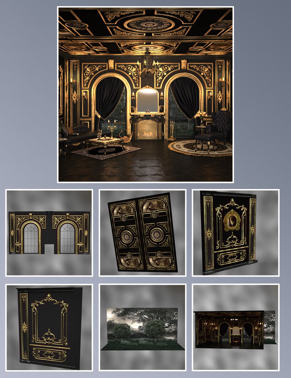 Rococo Room Texture Set Black and White | Daz 3D