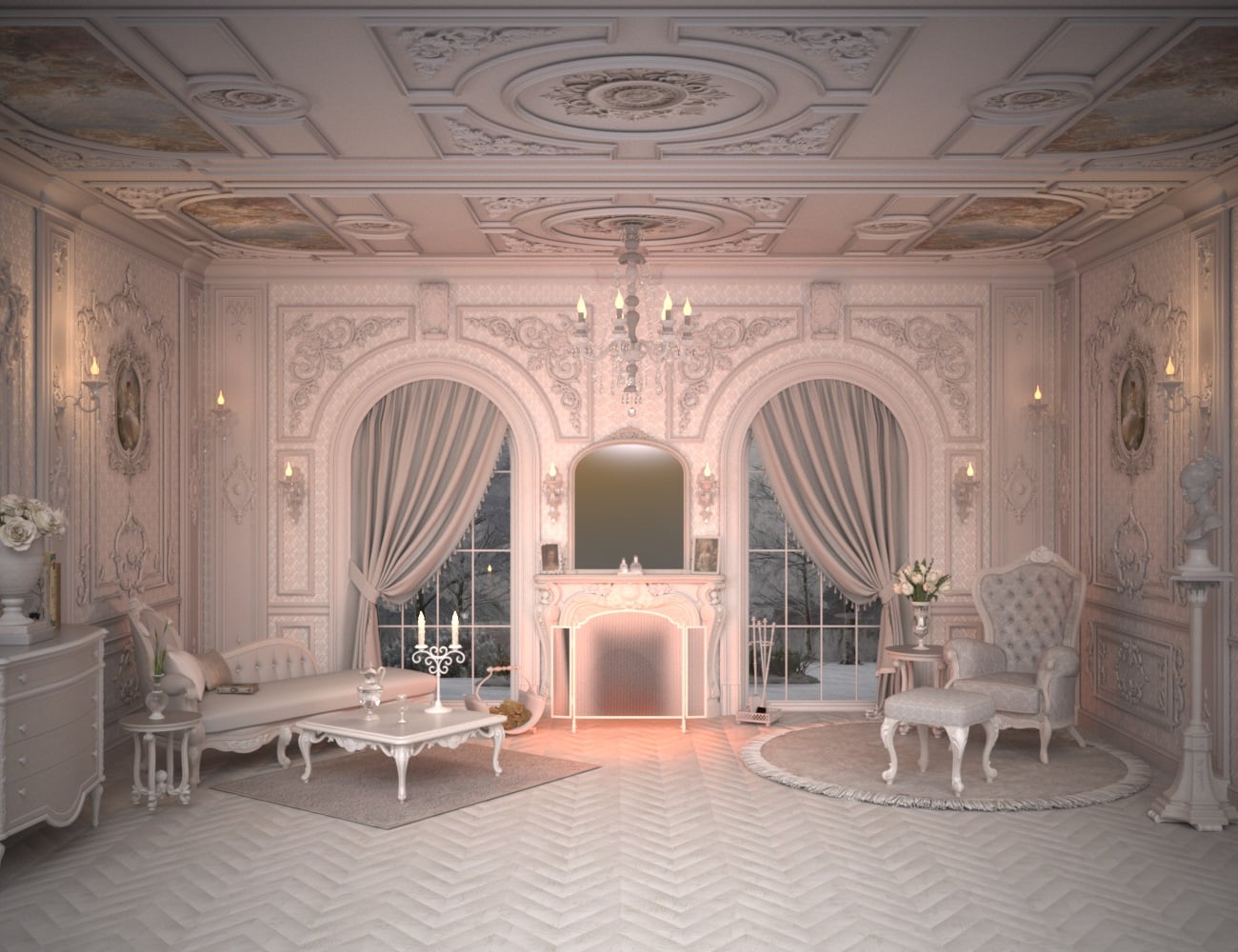 Rococo Room Texture Set Black and White | Daz 3D