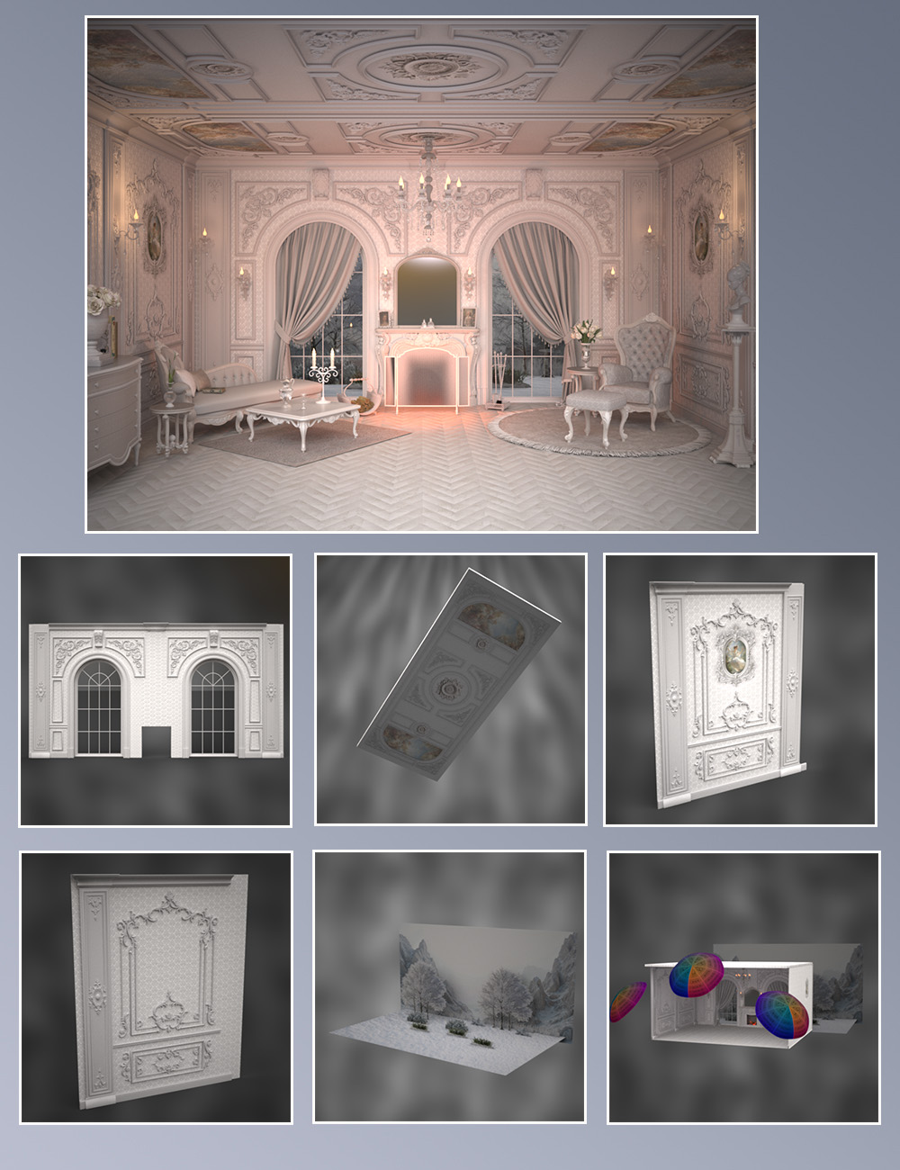 Rococo Room Texture Set Black and White | Daz 3D