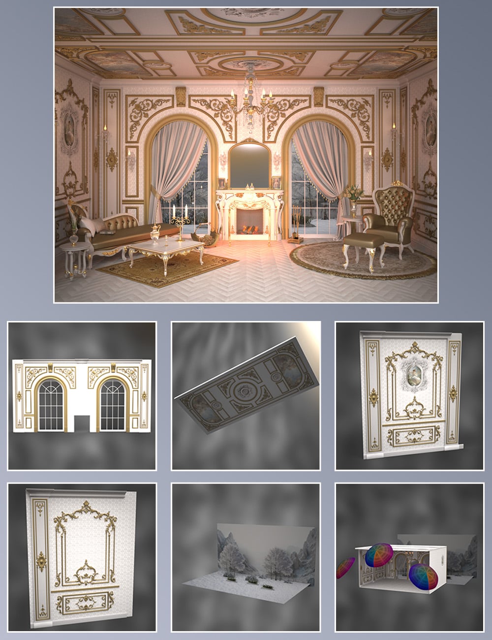 Rococo Room Texture Set Black and White | Daz 3D