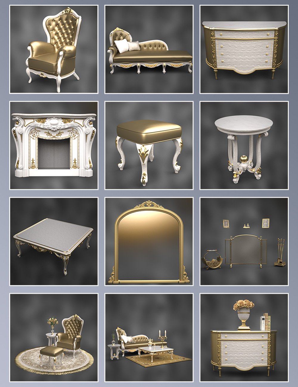 Rococo Room Texture Set Black and White | Daz 3D