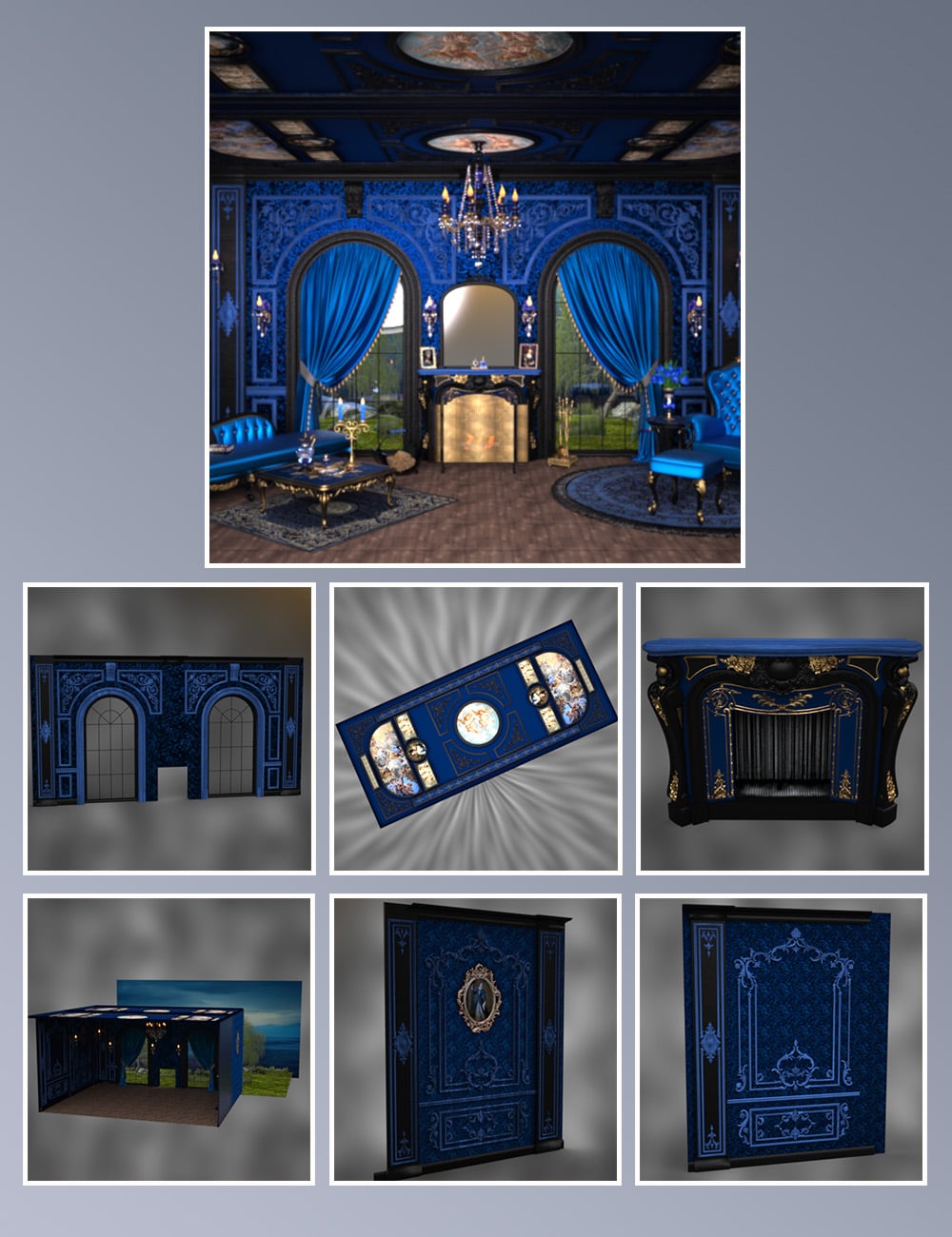 Rococo Room Texture Set Blue, Green and Red | Daz 3D