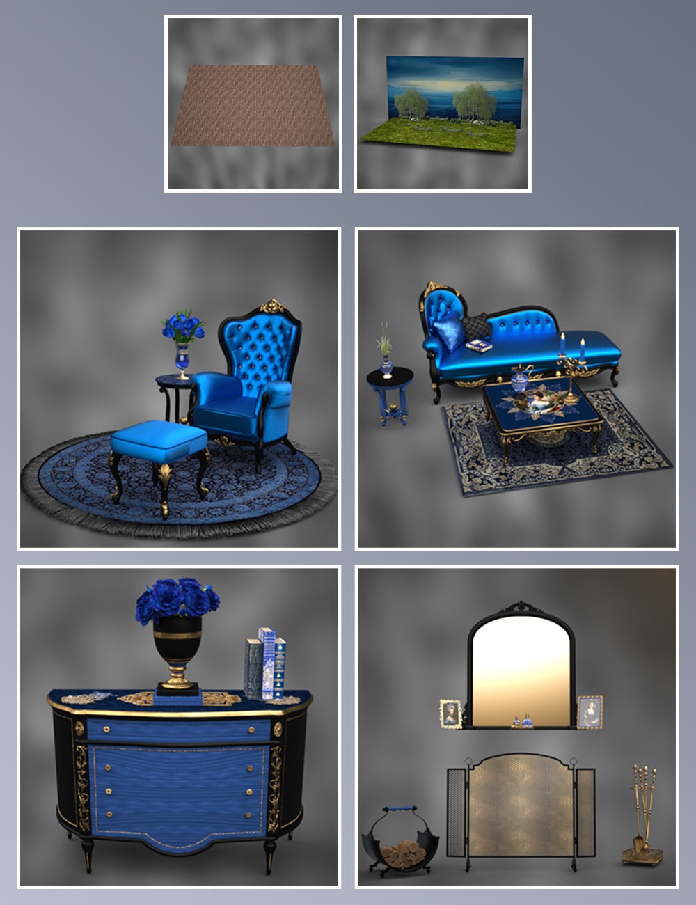 Rococo Room Texture Set Blue, Green and Red | Daz 3D