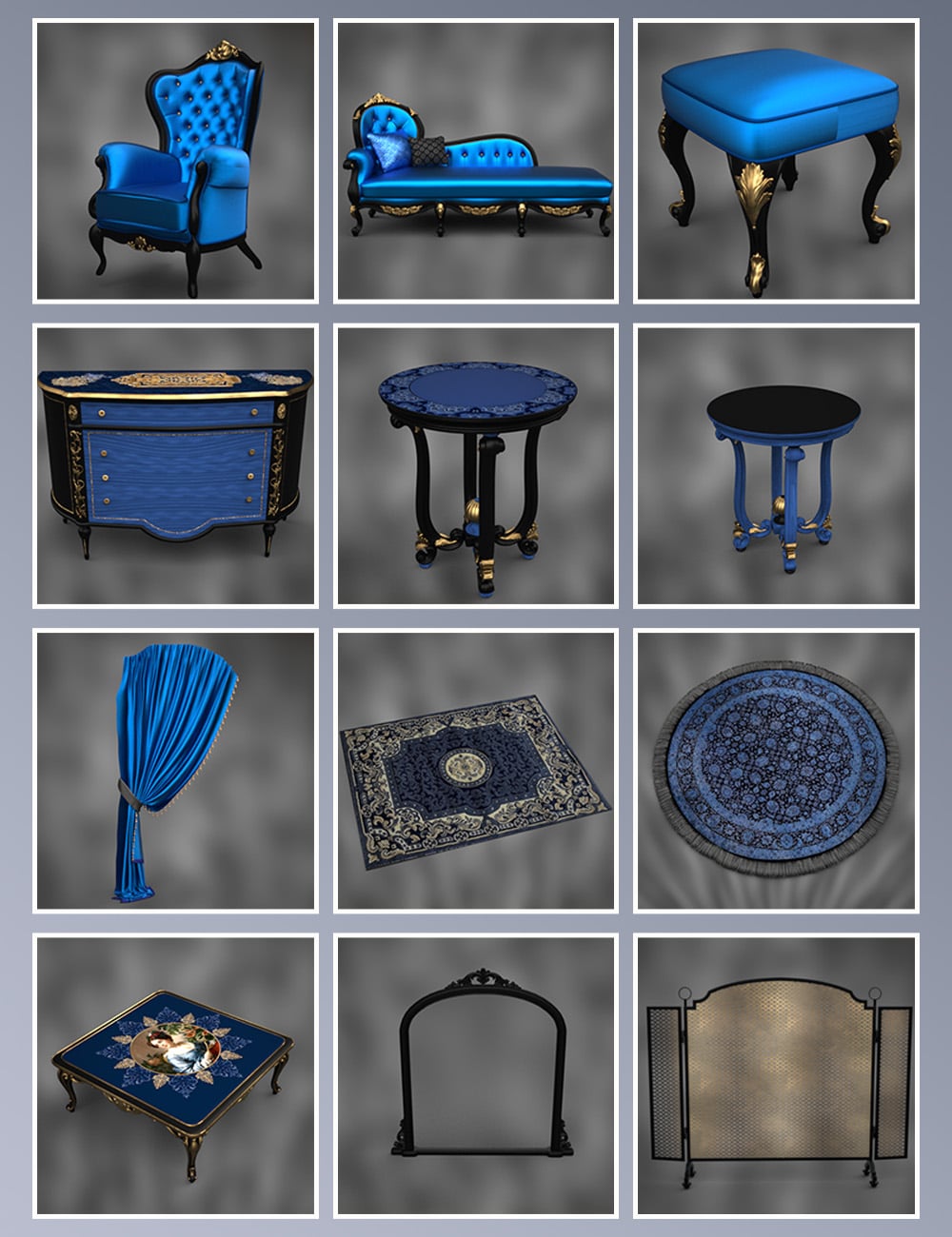 Rococo Room Texture Set Blue, Green and Red | Daz 3D