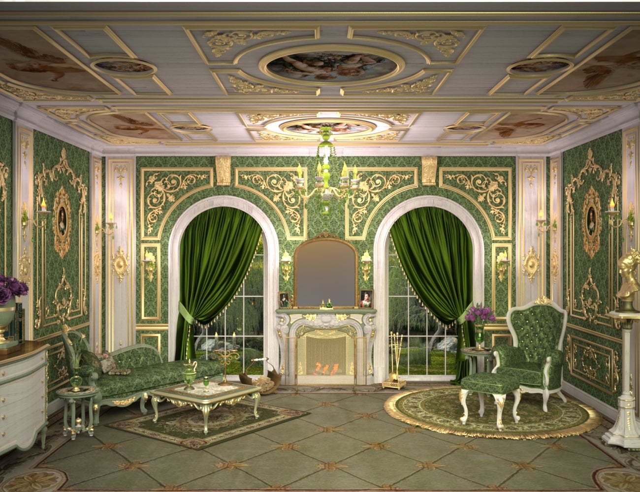 Rococo Room Texture Set Blue, Green and Red | Daz 3D