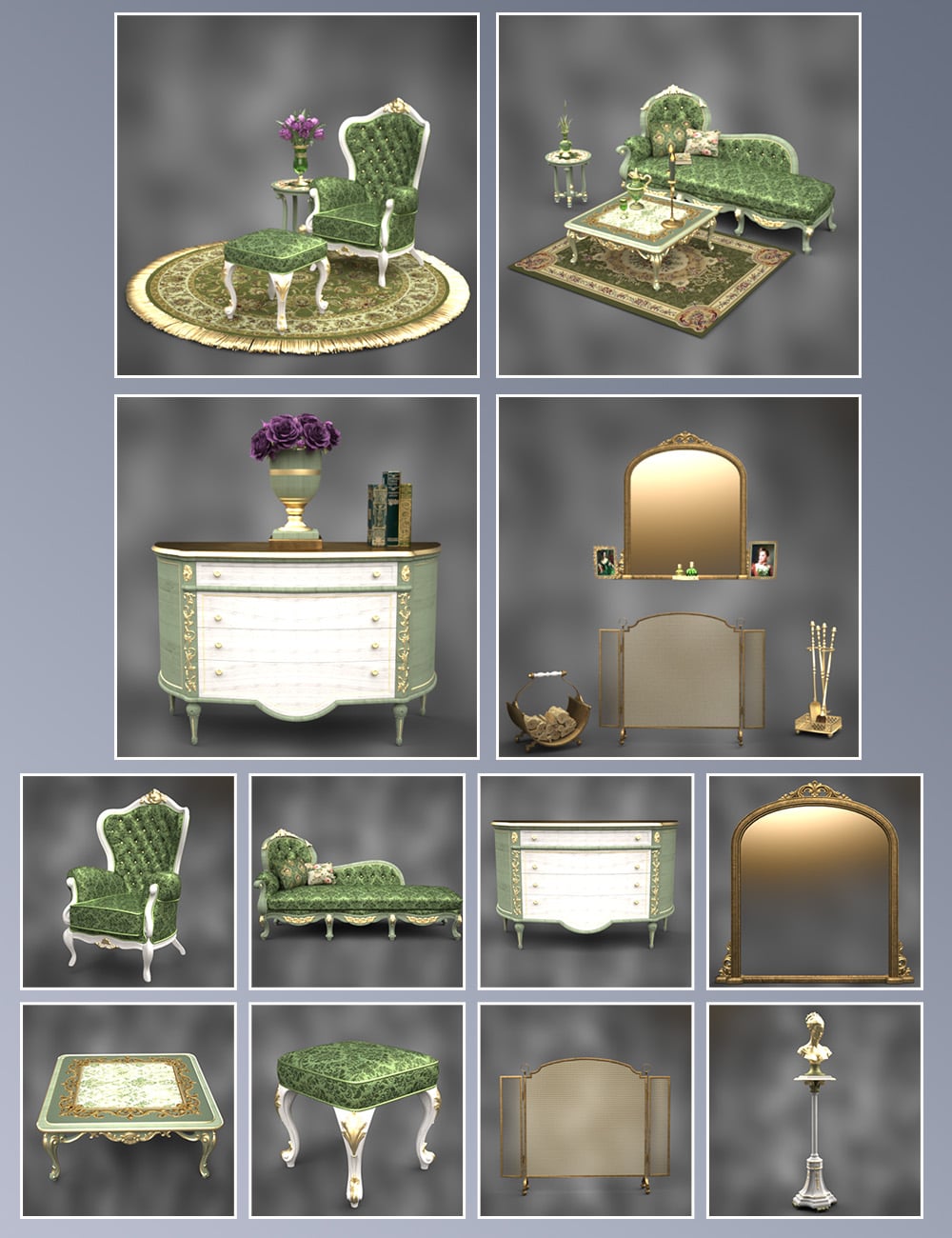 Rococo Room Texture Set Blue, Green and Red | Daz 3D