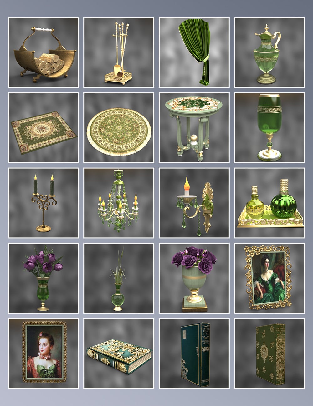 Rococo Room Texture Set Blue, Green and Red | Daz 3D