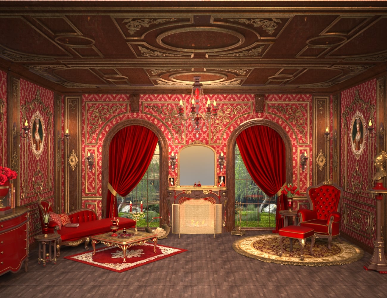 Rococo Room Texture Set Blue, Green and Red | Daz 3D