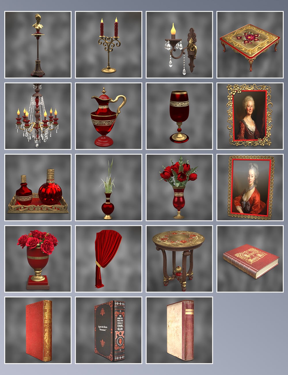 Rococo Room Texture Set Blue, Green and Red | Daz 3D