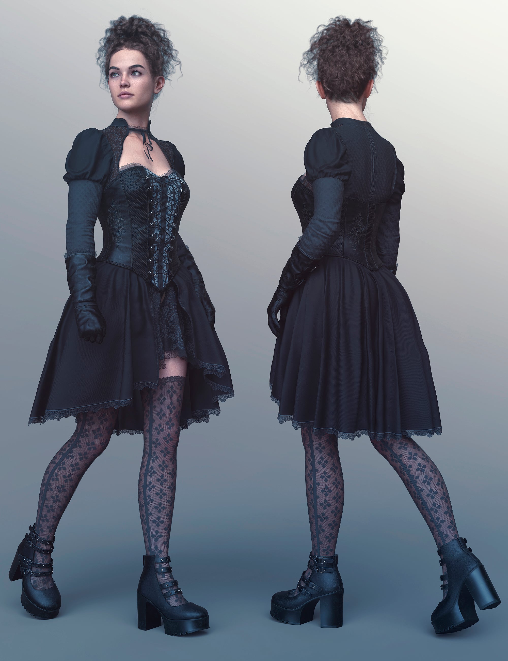 dForce Gothic Style Outfit for Genesis 9 Texture Add-On | Daz 3D