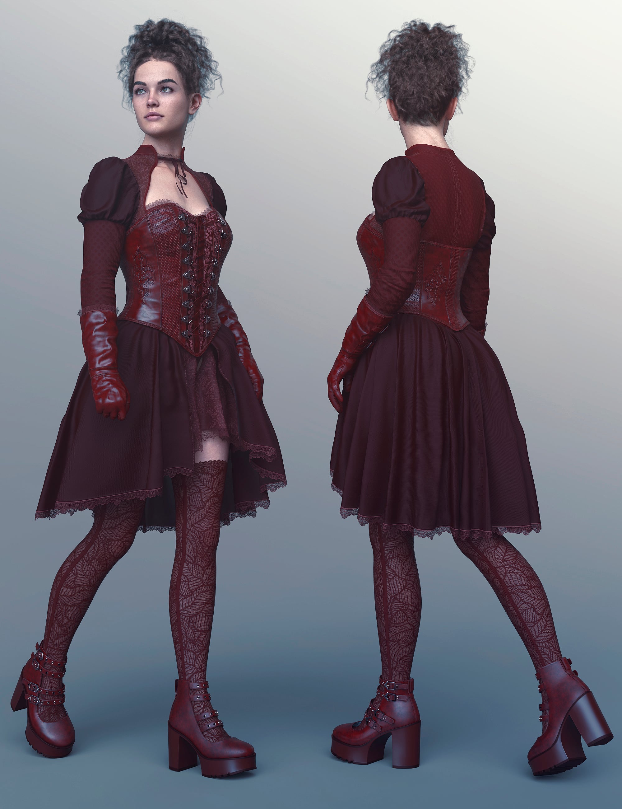 dForce Gothic Style Outfit for Genesis 9 Texture Add-On | Daz 3D