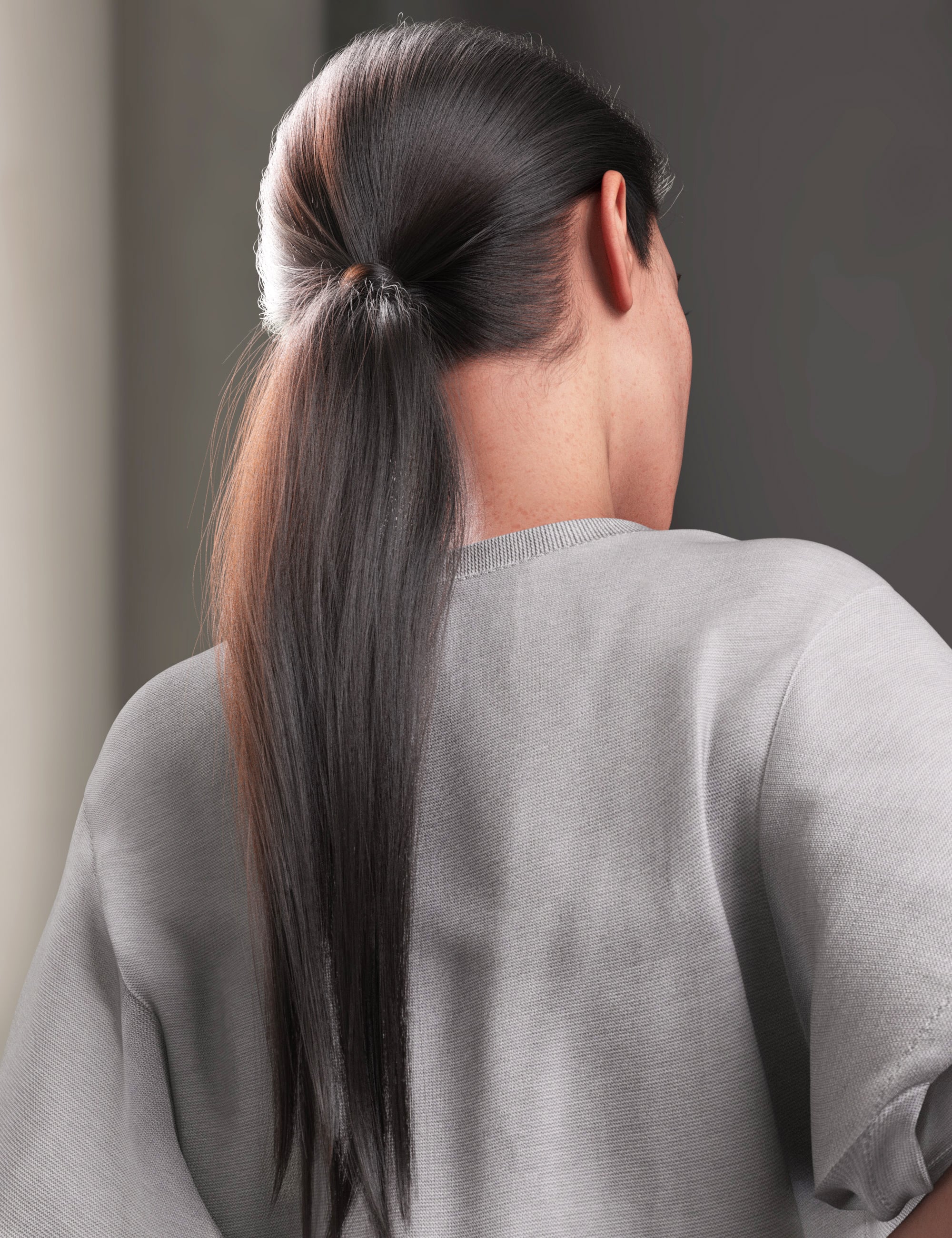 dForce Strand-Based Middle Parting Low Ponytail Hair for Genesis 9 | Daz 3D