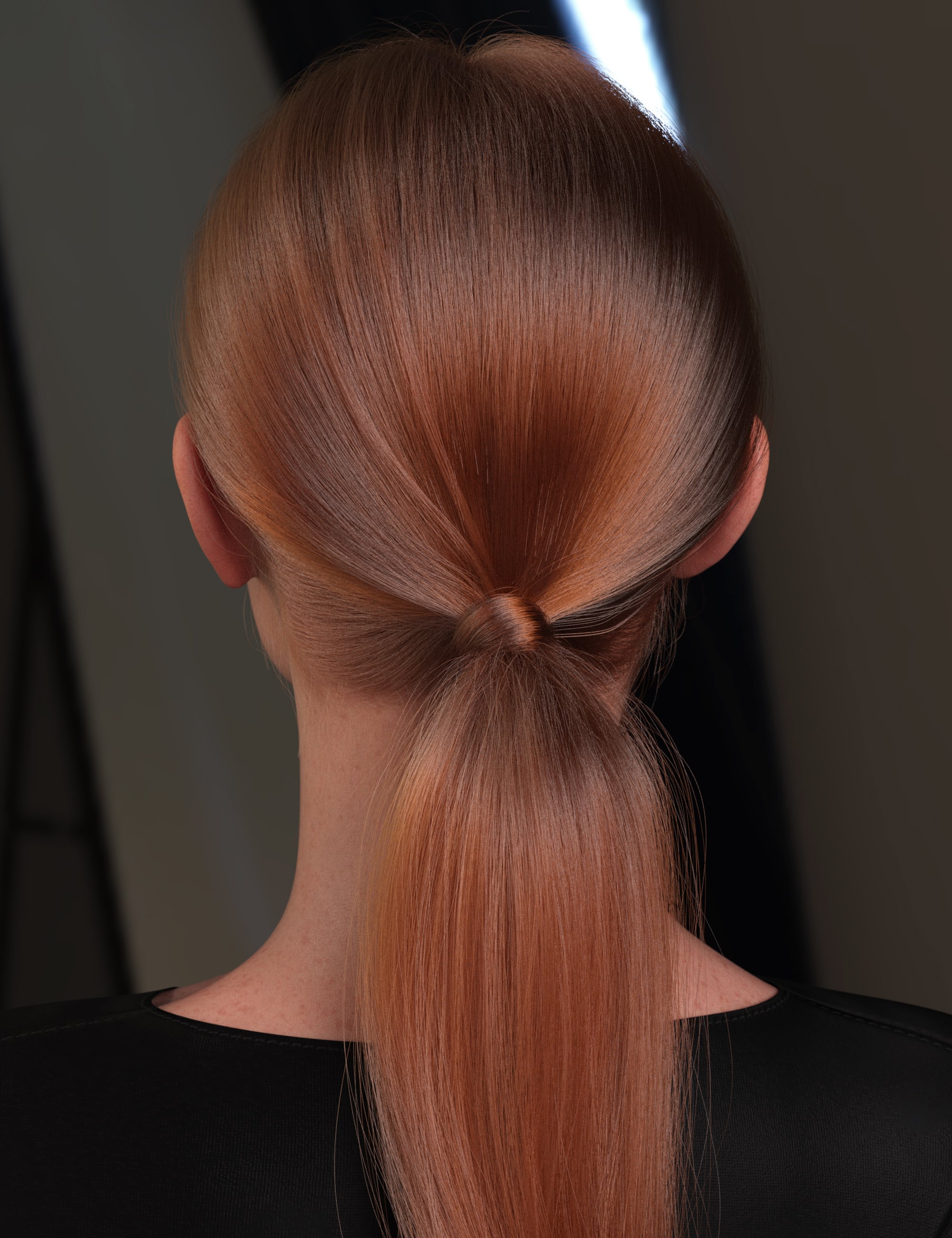 dForce Strand-Based Middle Parting Low Ponytail Hair for Genesis 9 | Daz 3D