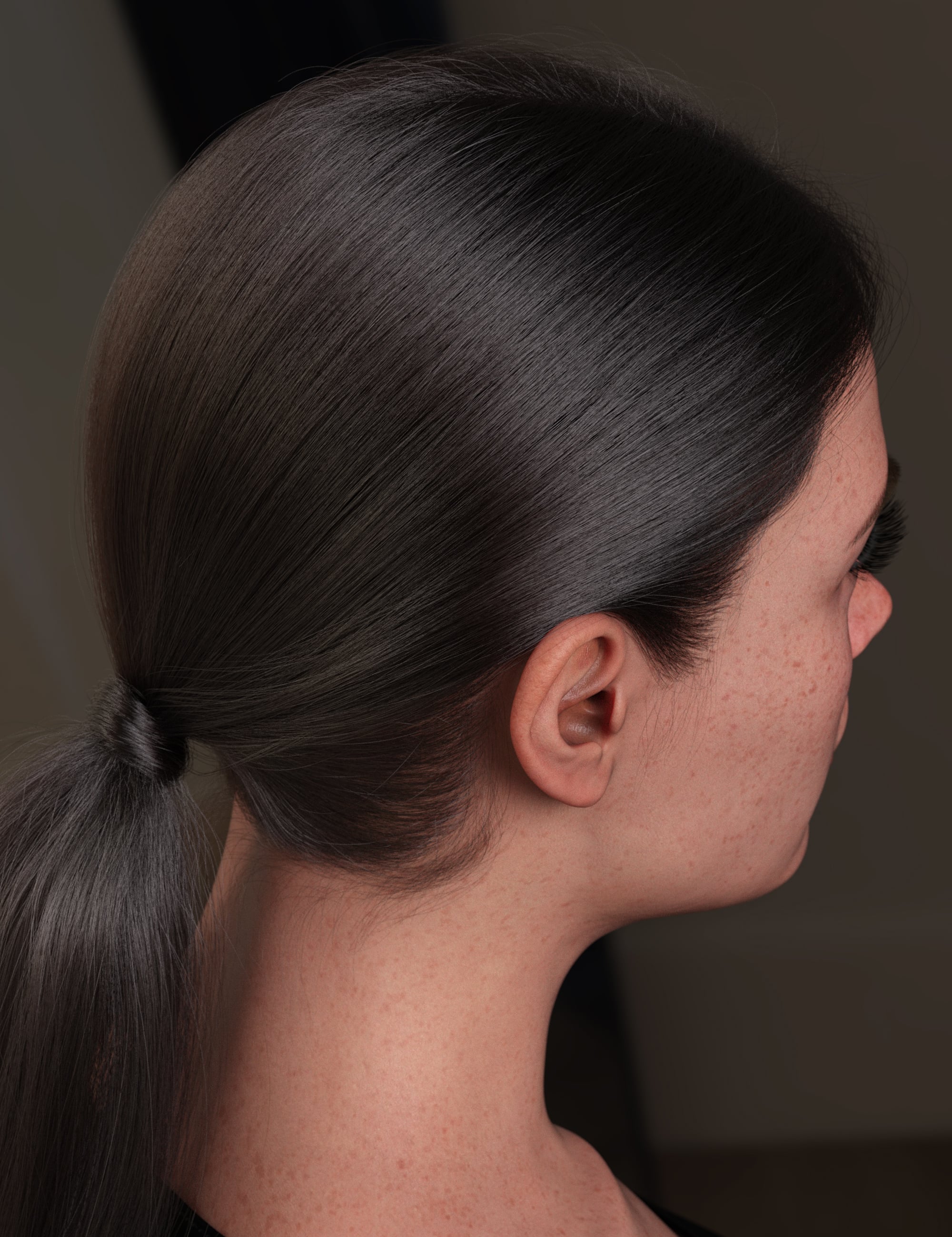 dForce Strand-Based Middle Parting Low Ponytail Hair for Genesis 9 | Daz 3D