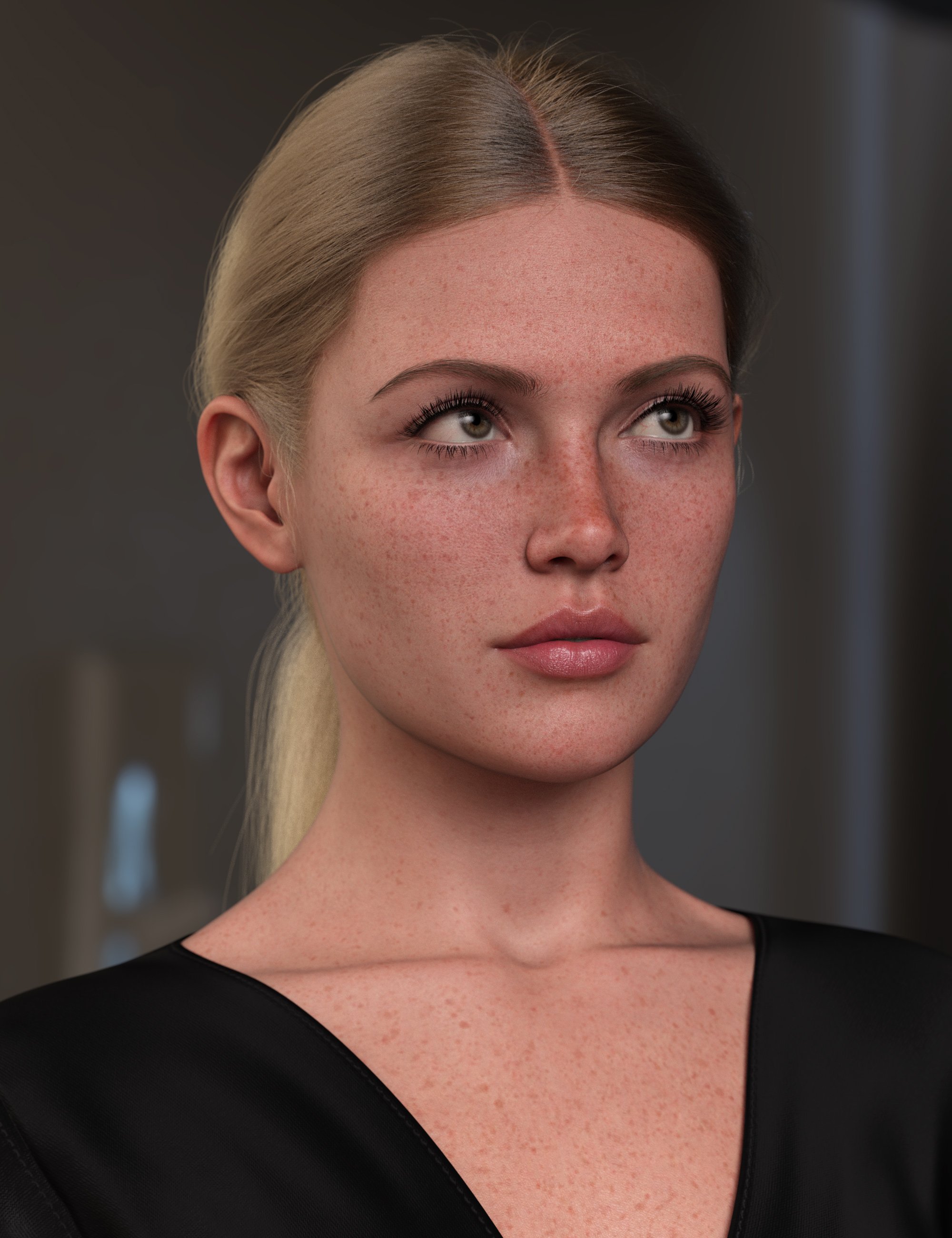 dForce Strand-Based Middle Parting Low Ponytail Hair for Genesis 9 | Daz 3D