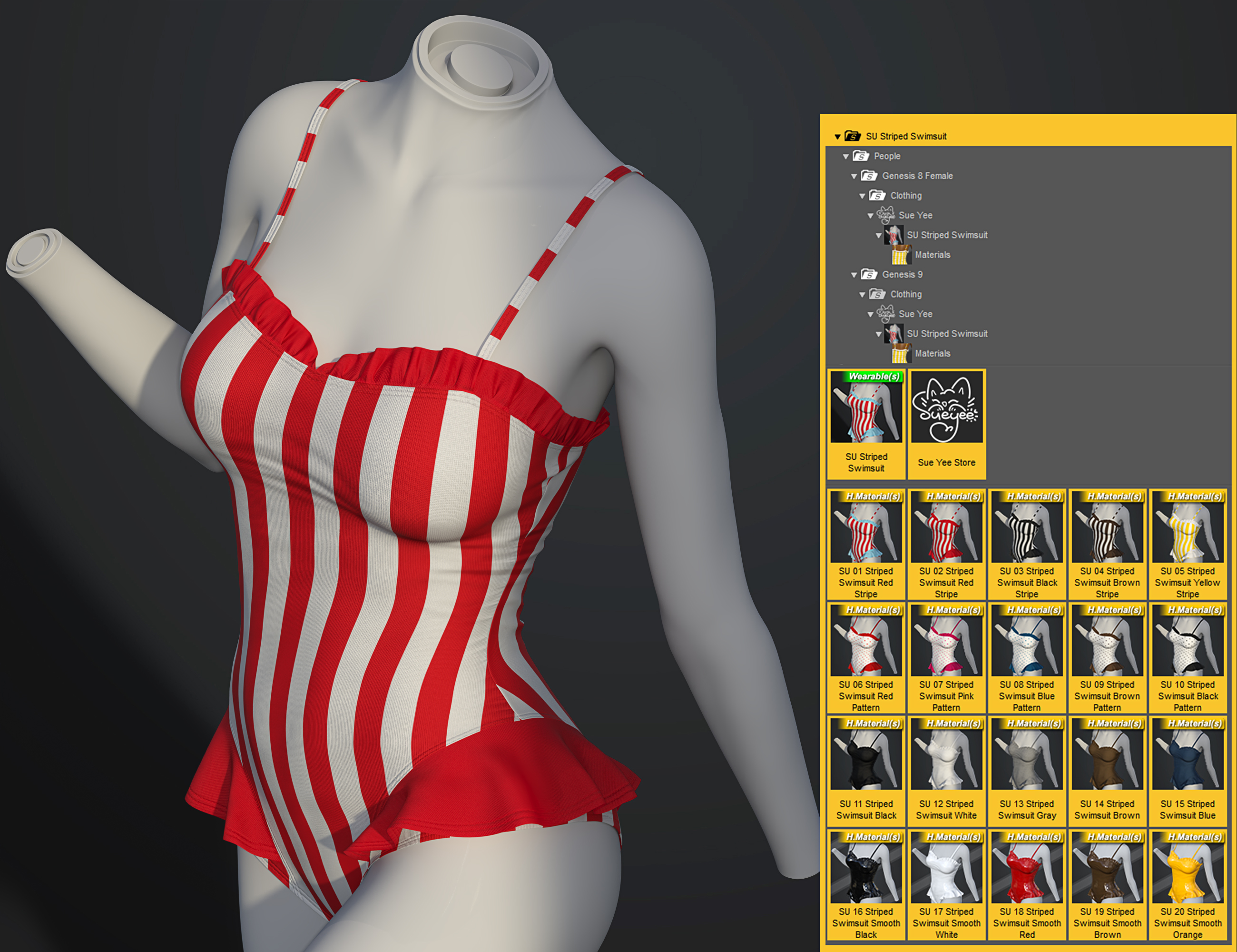 dForce SU Striped Swimsuit for Genesis 9, 8.1, and 8 Female | Daz 3D