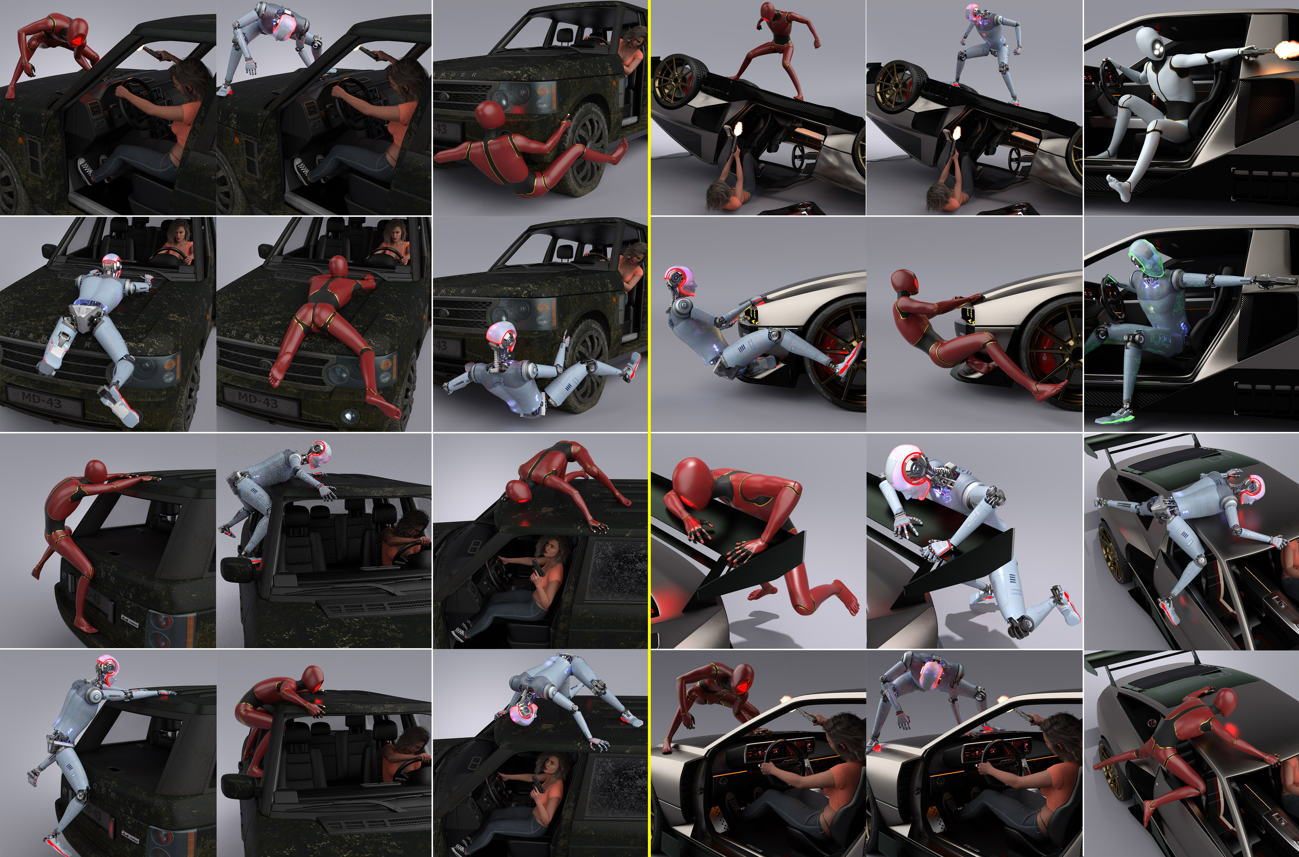 Robot Pose: Highway Chase Poses for Genesis 9 and 8.1 | Daz 3D