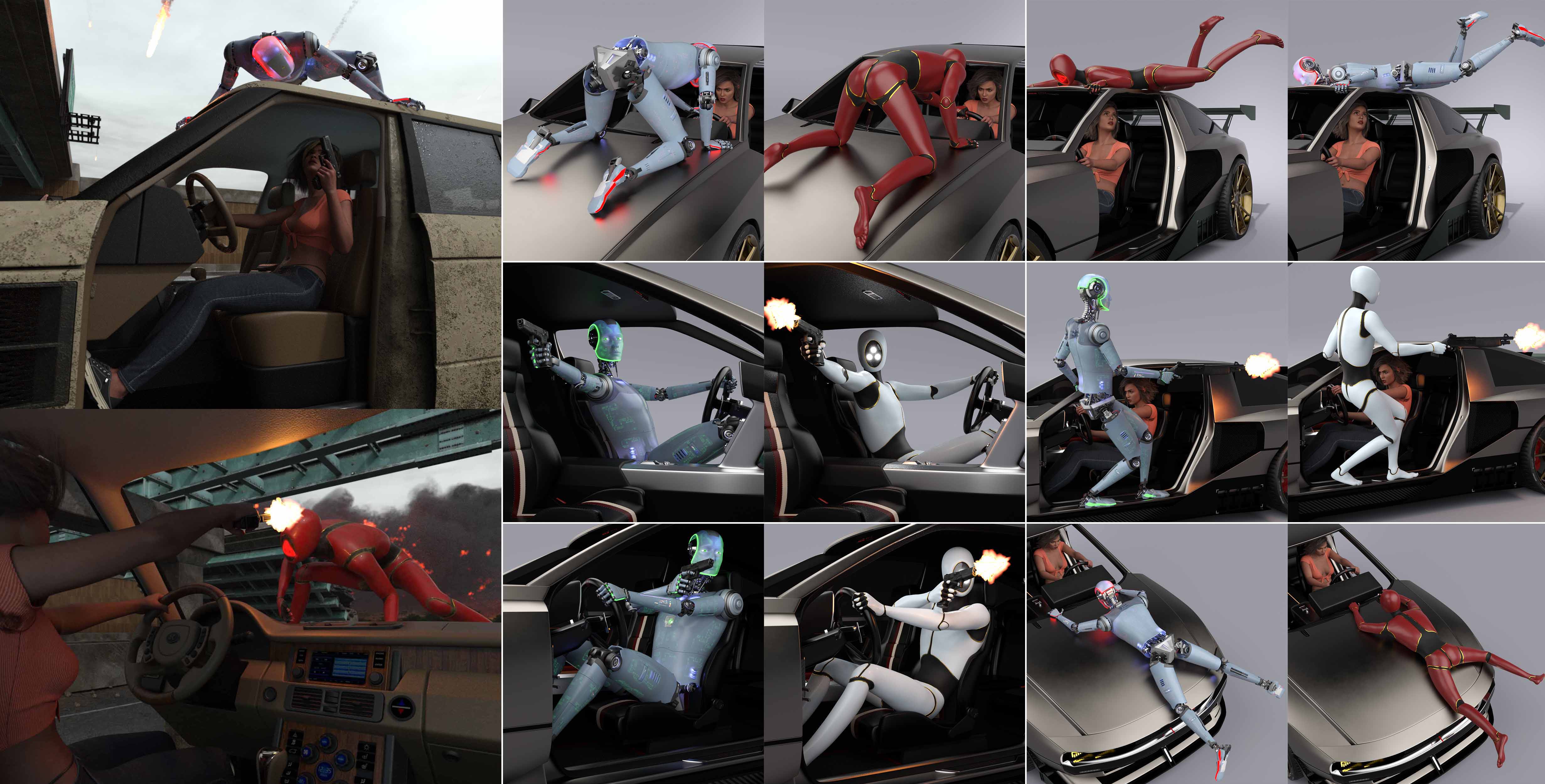 Robot Pose: Highway Chase Poses for Genesis 9 and 8.1 | Daz 3D