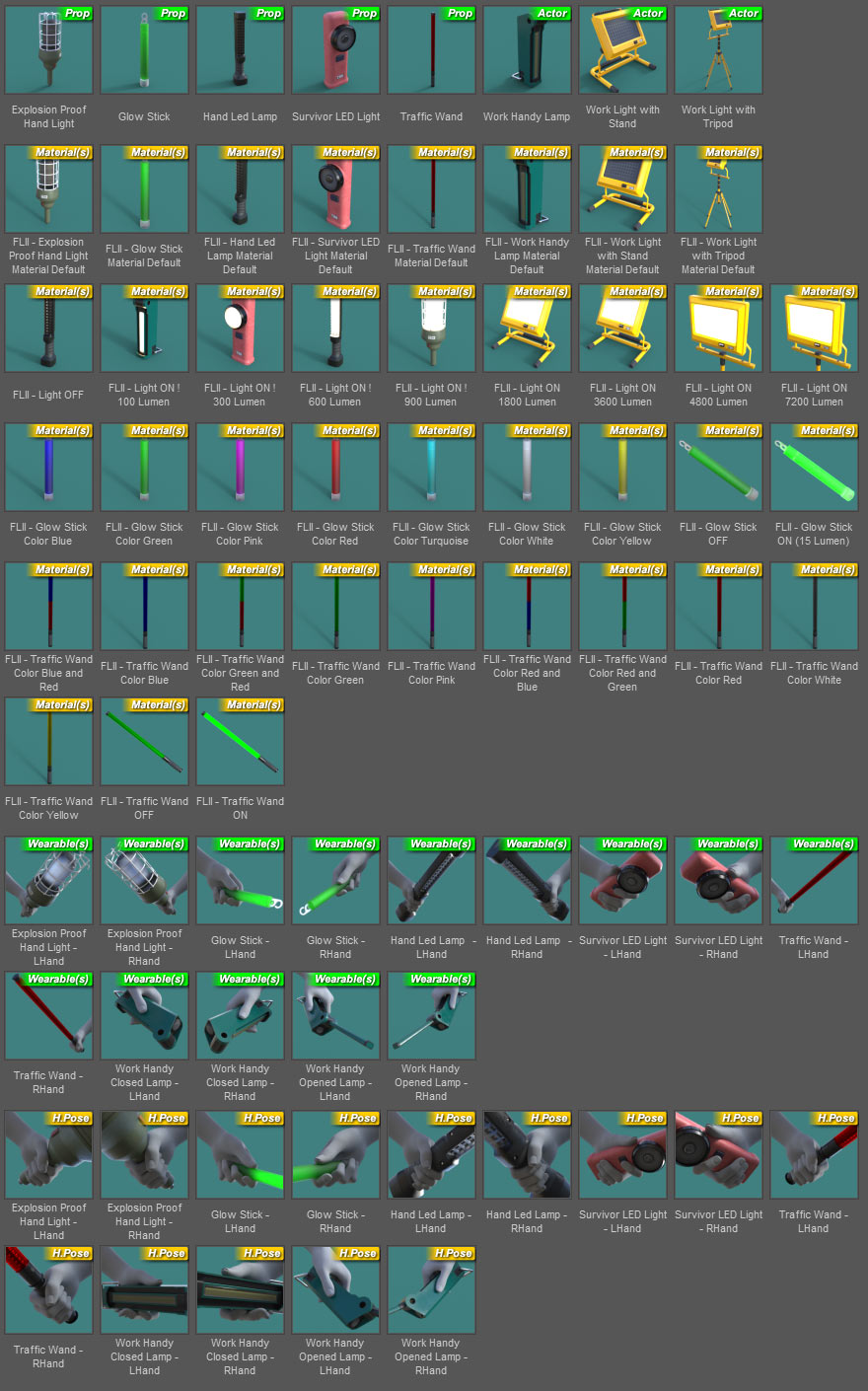 Flashlights Set II - Glow Stick and LED Lights | Daz 3D