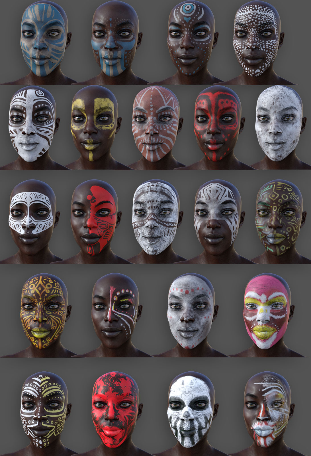 GNBD African Beauty Brushes, Face Paint Overlays and Mats for Genesis 8 ...