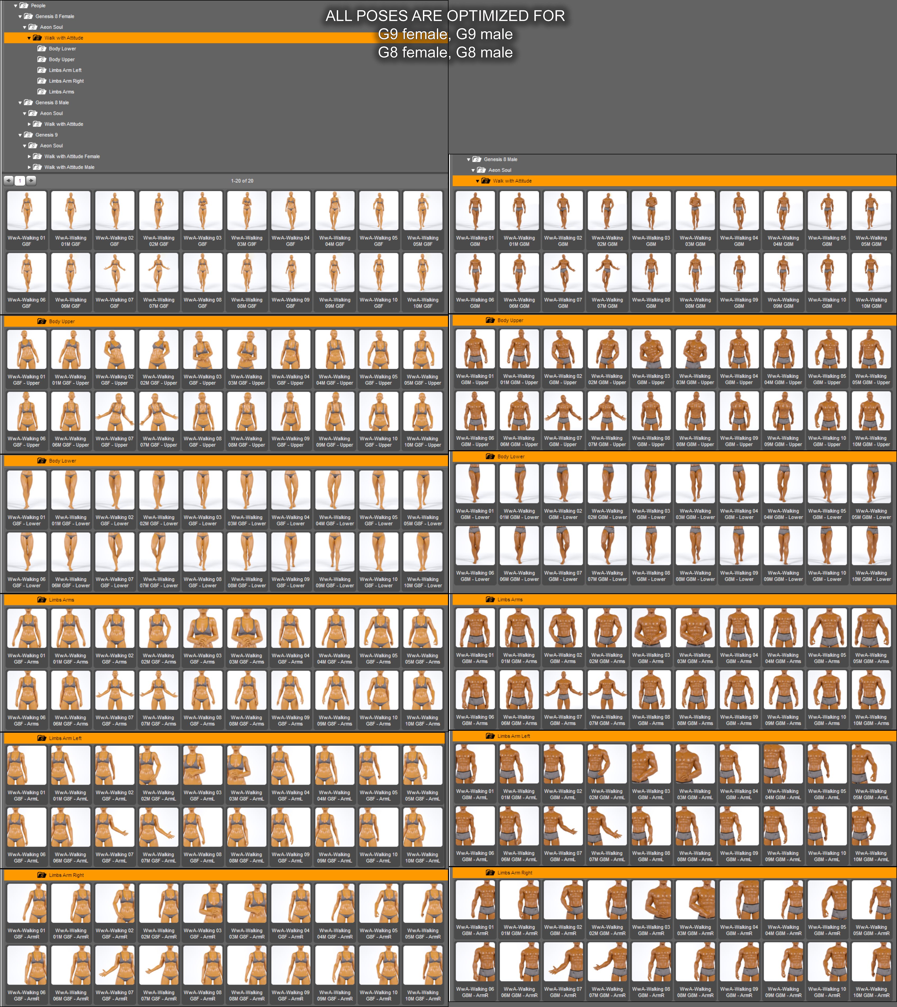 Walking with Attitude Poses for Genesis 8 and 9 | Daz 3D