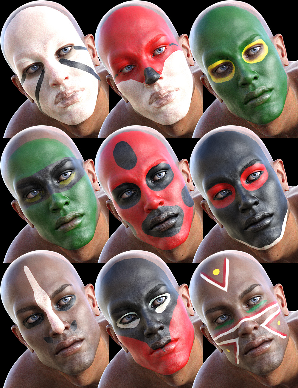 GNBD Natives War Beauty Face Paintings for Genesis 9 | Daz 3D