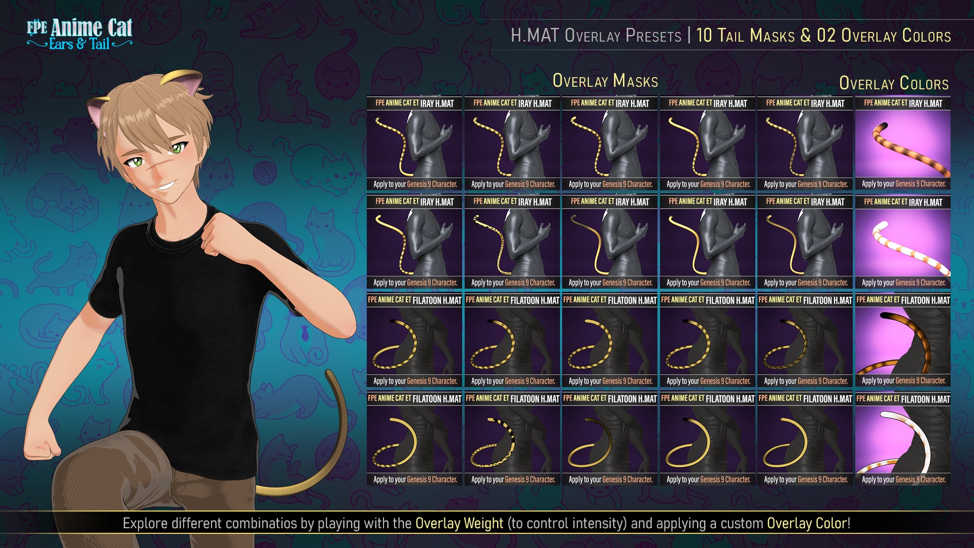 FPE Anime Cat Ears and Tail for Genesis 9 | Daz 3D