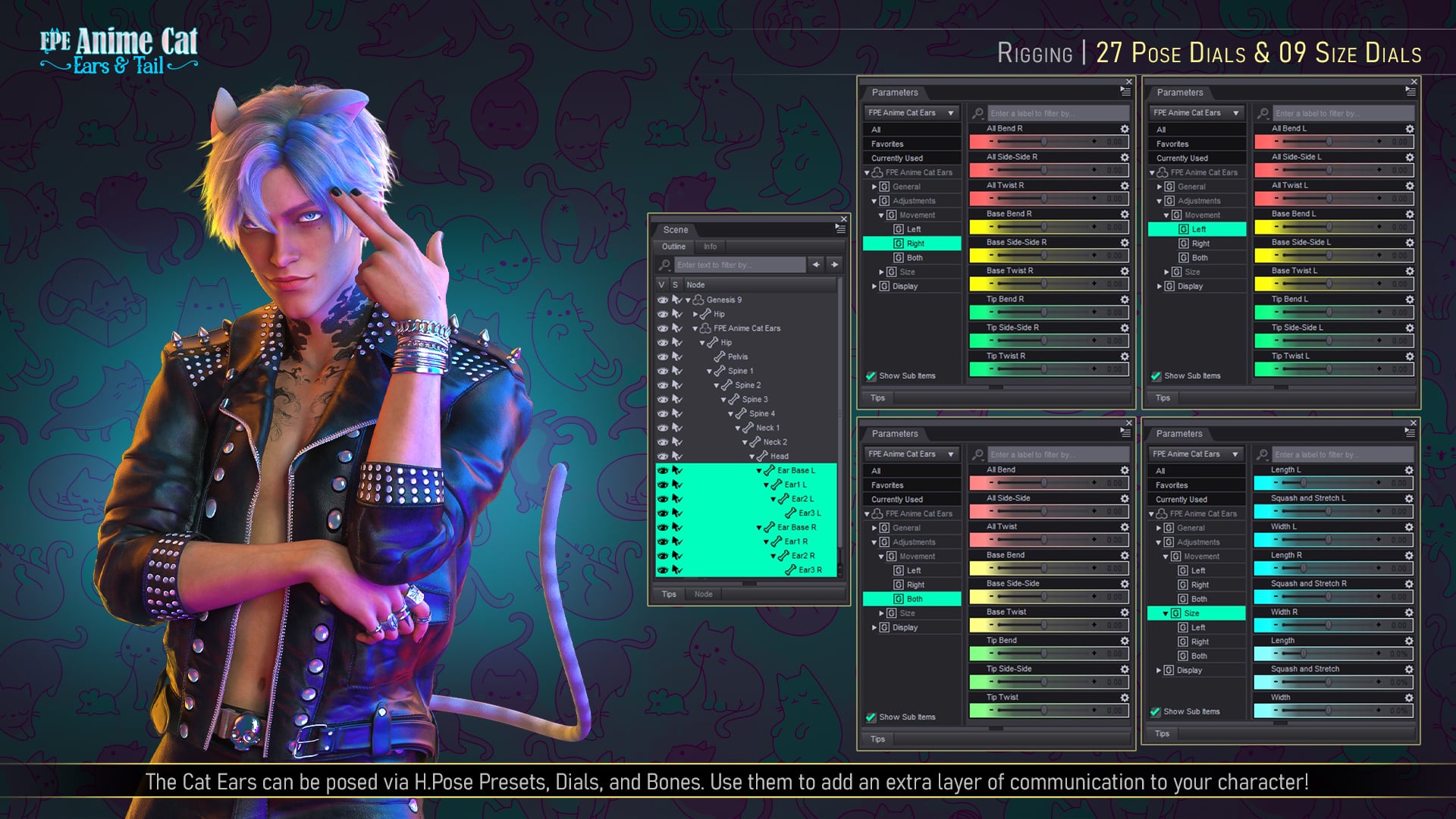 FPE Anime Cat Ears and Tail for Genesis 9 | Daz 3D
